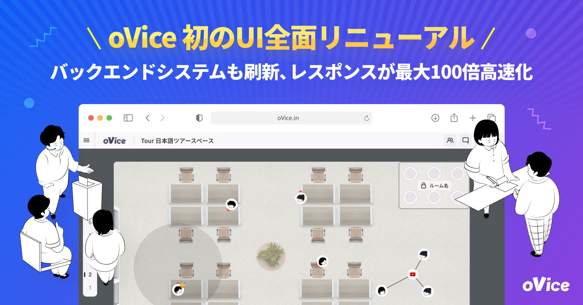 バーチャル空間「oVice」、初のUI全面リニューアル バックエンドシステムの刷新でレスポンスが最大100倍高速に | PANORA