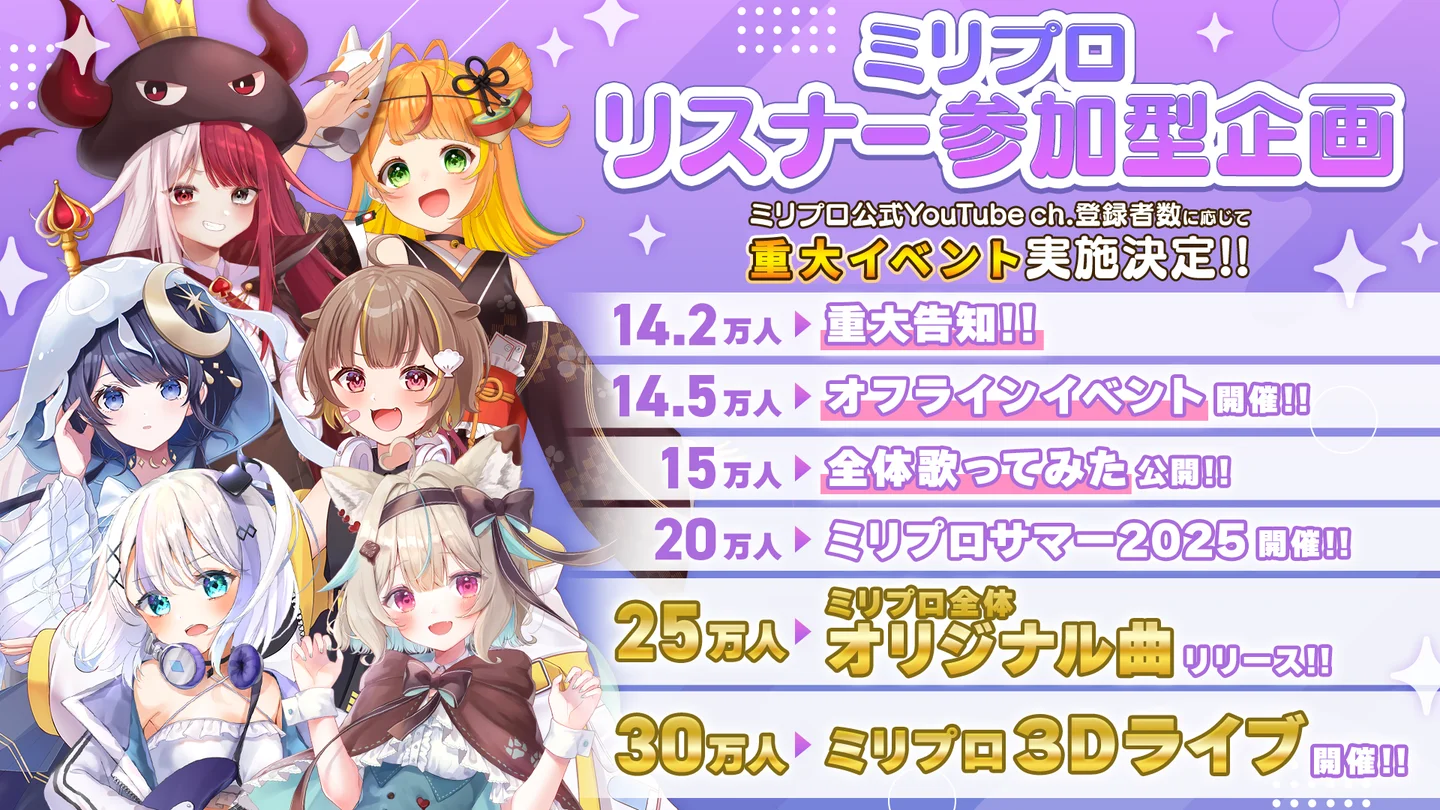 VTuberプロダクション「Million Production」から登録者数に応じたリスナー参加型企画が解禁 雨夜リズ、眠雲ツクリのデビューも決定 | PANORA